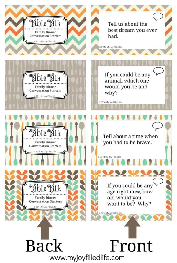 Printable Family Dinner Conversation Starters Cards - My Joy-Filled Life