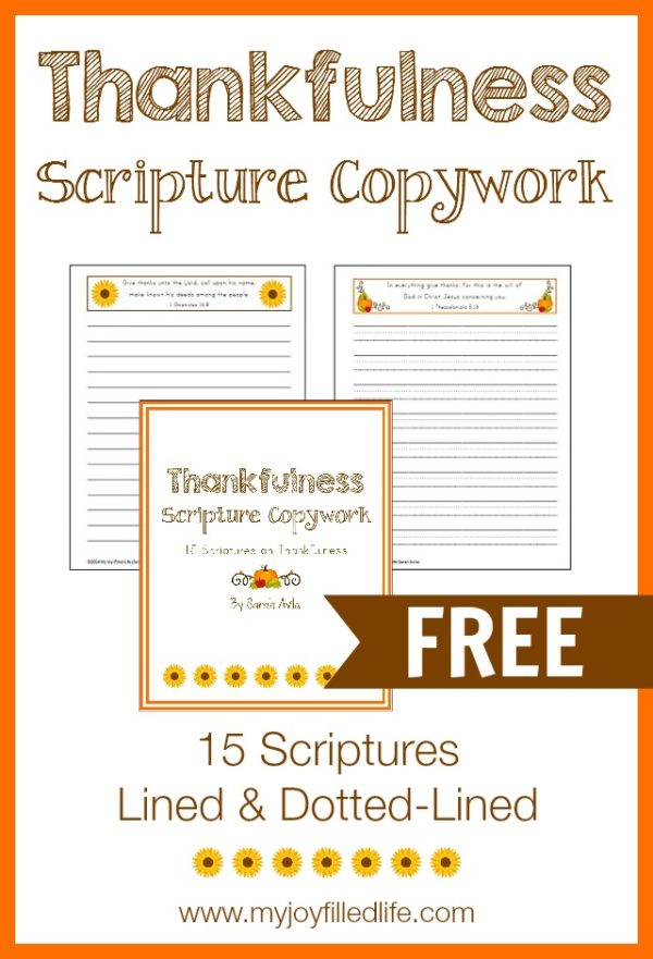 Thankfulness Scripture Copywork - FREE Printable - My Joy-Filled Life