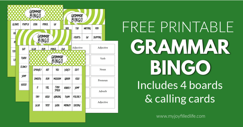 Free Grammar Bingo Game for Kids - My Joy-Filled Life