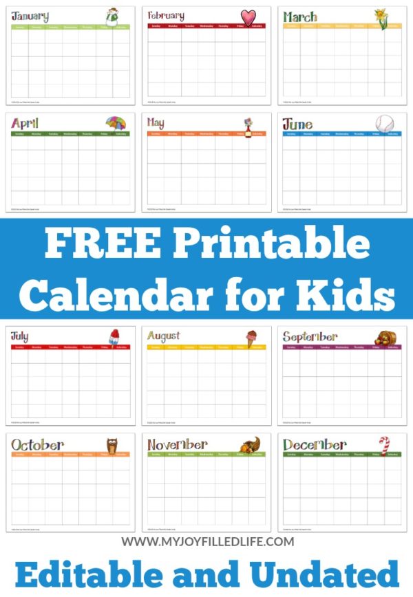 FREE Printable Calendar for Kids – Editable & Undated - My Joy-Filled Life