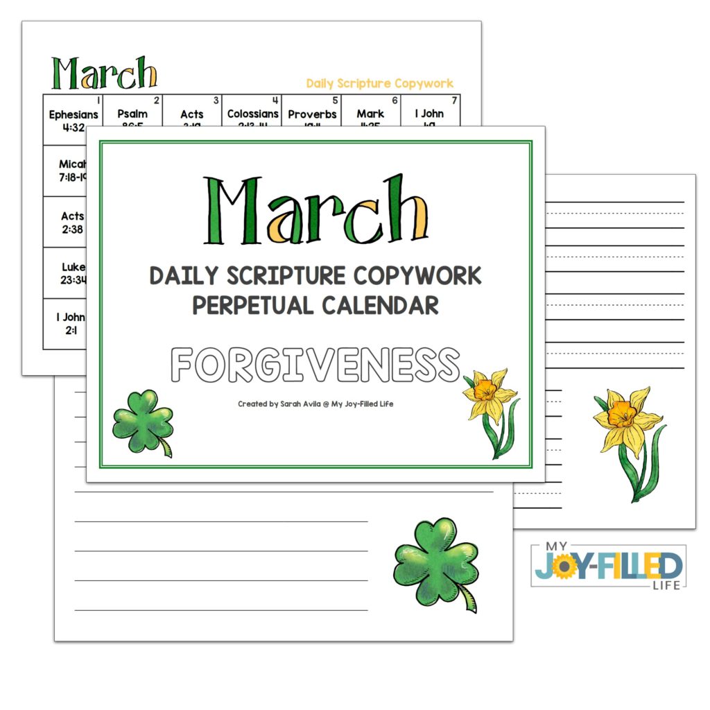 March Perpetual Scripture Copywork Calendar - My Joy-Filled Life