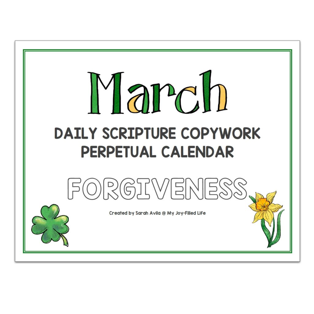 March Perpetual Scripture Copywork Calendar - My Joy-Filled Life