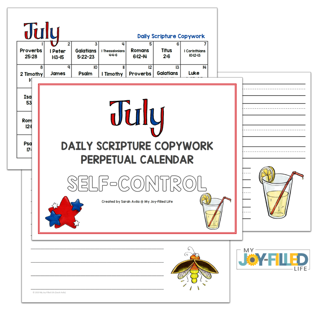 July Perpetual Scripture Copywork Calendar - My Joy-Filled Life