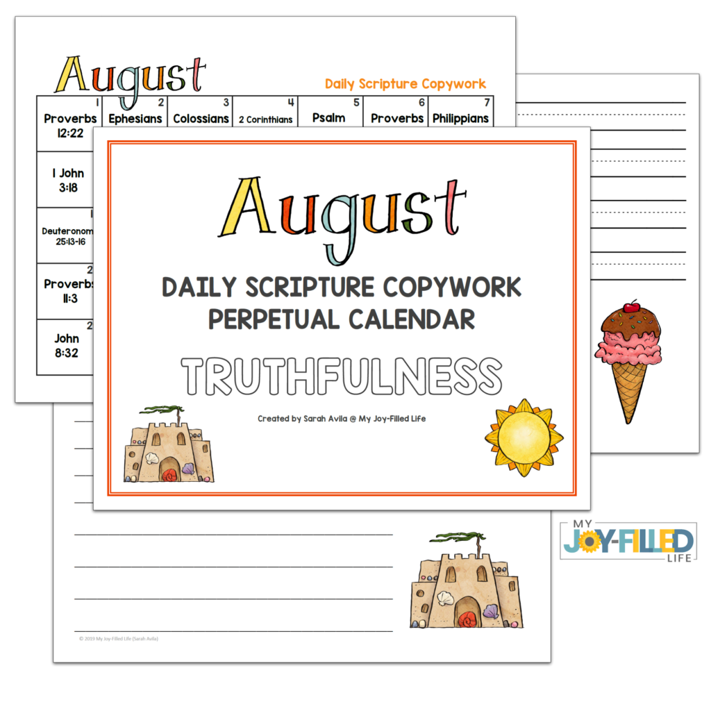 August Perpetual Scripture Copywork Calendar - My Joy-Filled Life