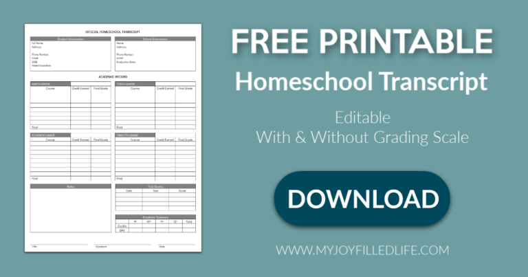 Free printable Transcript FB - My Joy-Filled Life