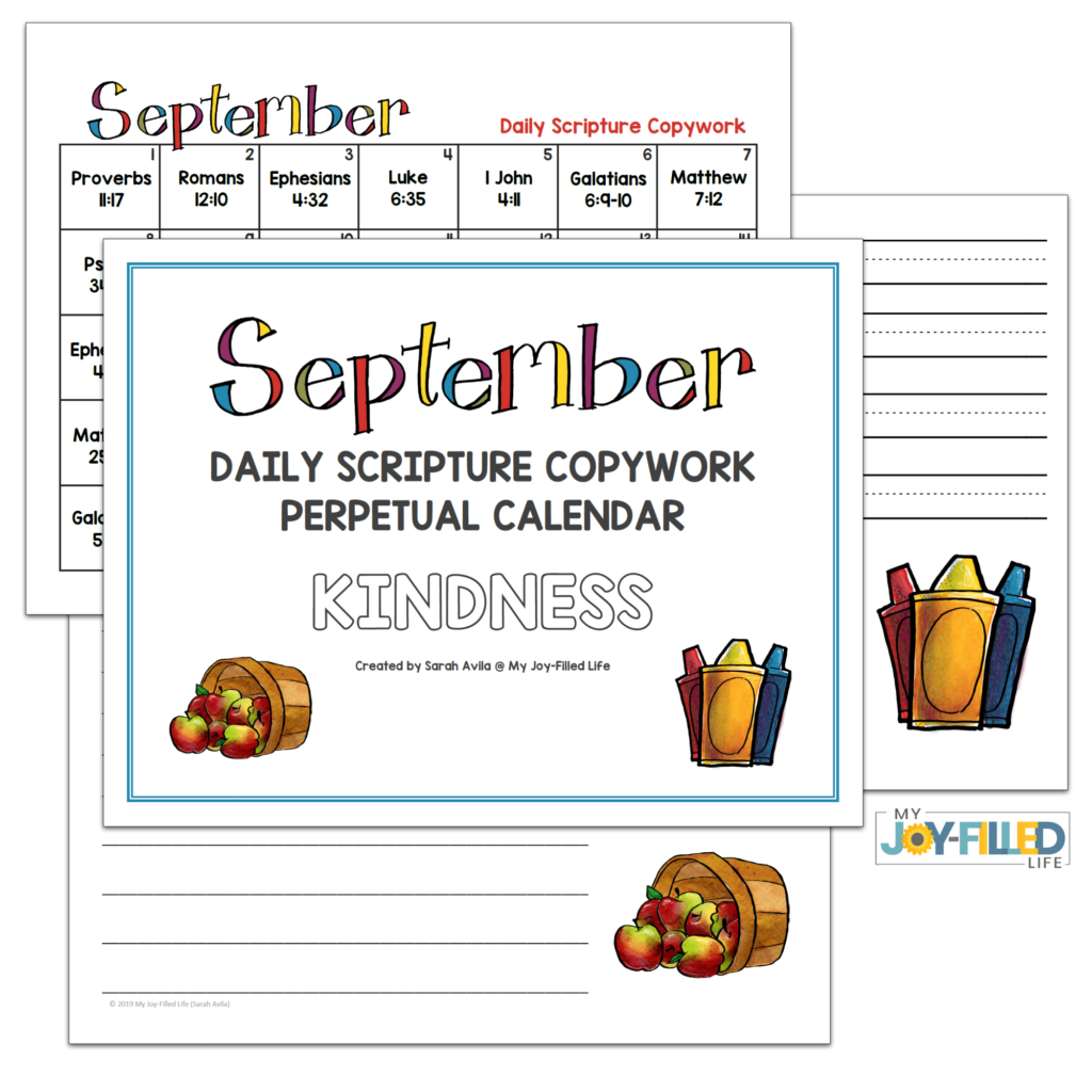 September Perpetual Scripture Copywork Calendar - My Joy-Filled Life