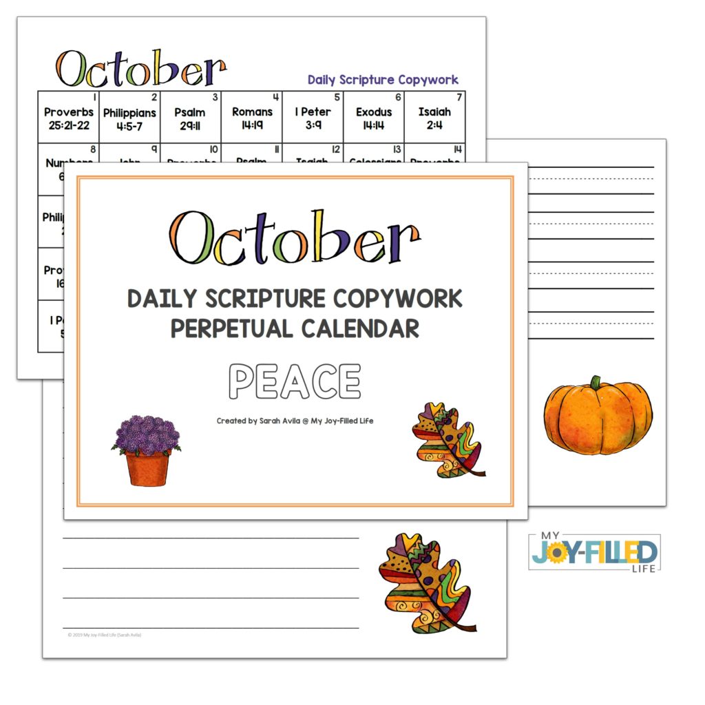 October Perpetual Scripture Copywork Calendar - My Joy-Filled Life