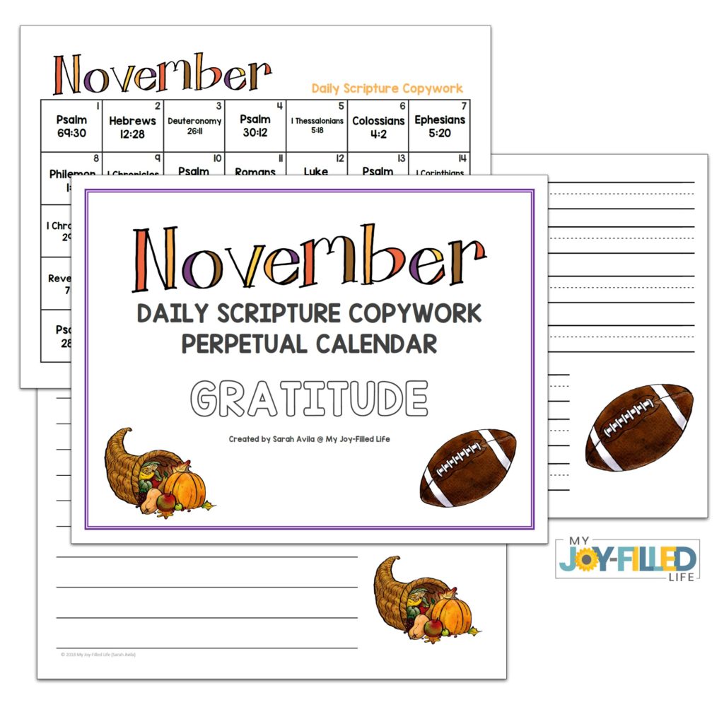 November Perpetual Scripture Copywork Calendar - My Joy-Filled Life