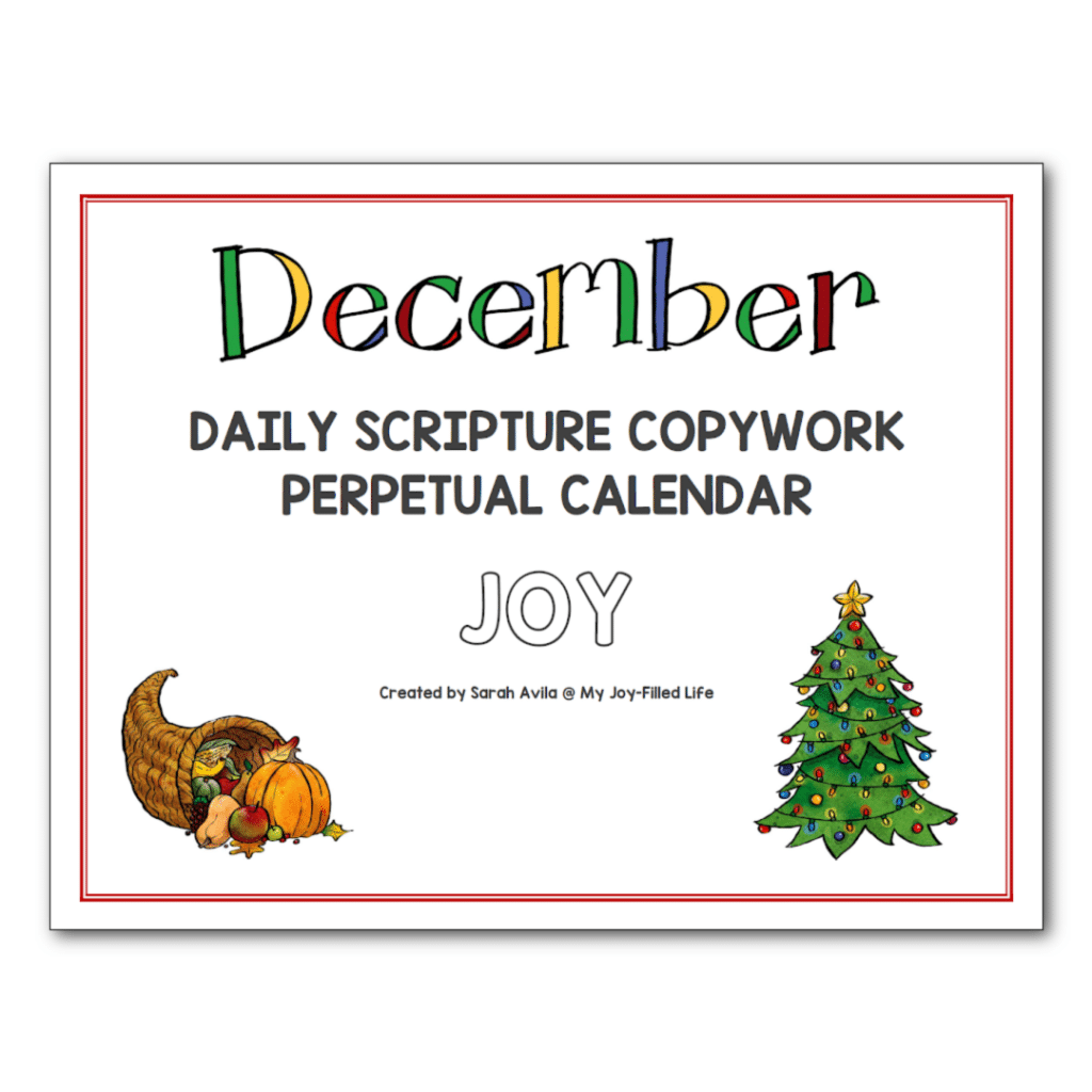 December Perpetual Scripture Copywork Calendar - My Joy-Filled Life