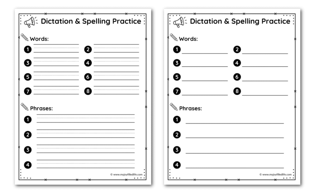 Dictation-Worksheets - My Joy-Filled Life