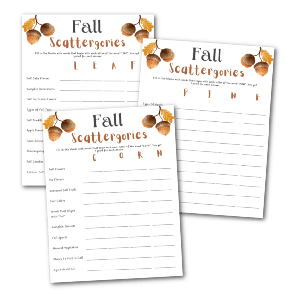 Fall Scattergories Printable Game